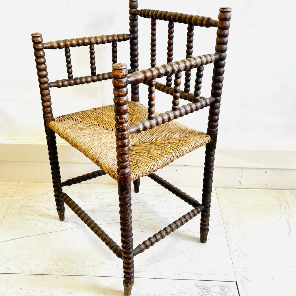 1920s Dutch Bobbin Chair with a Rush Seat - rediscova