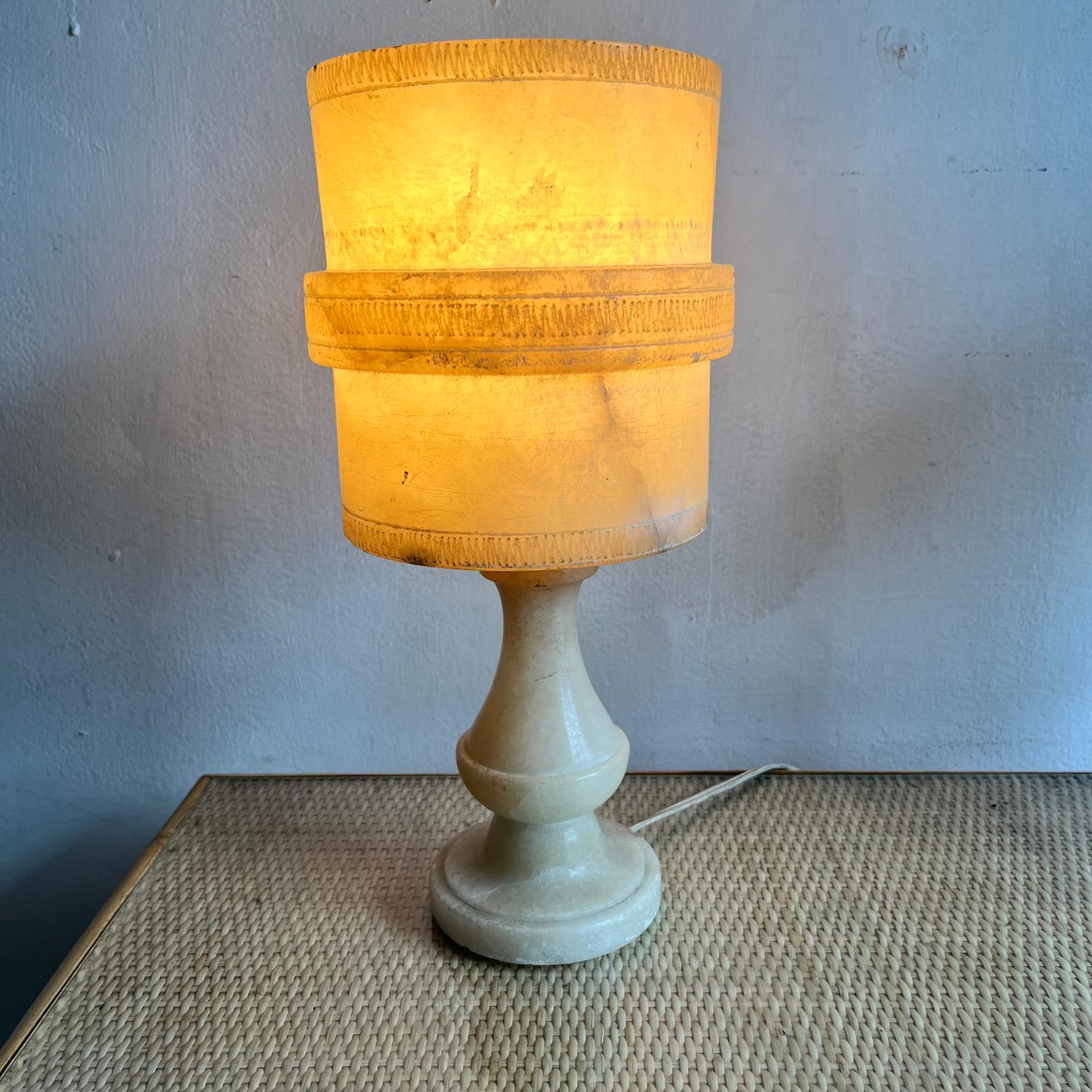 Vintage Alabaster table lamp and floral detailed shade - rediscova