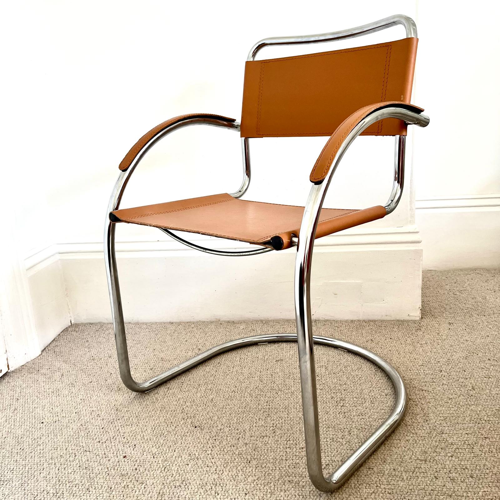 Vintage Italian Effezeta Tan leather cantilever chair - rediscova