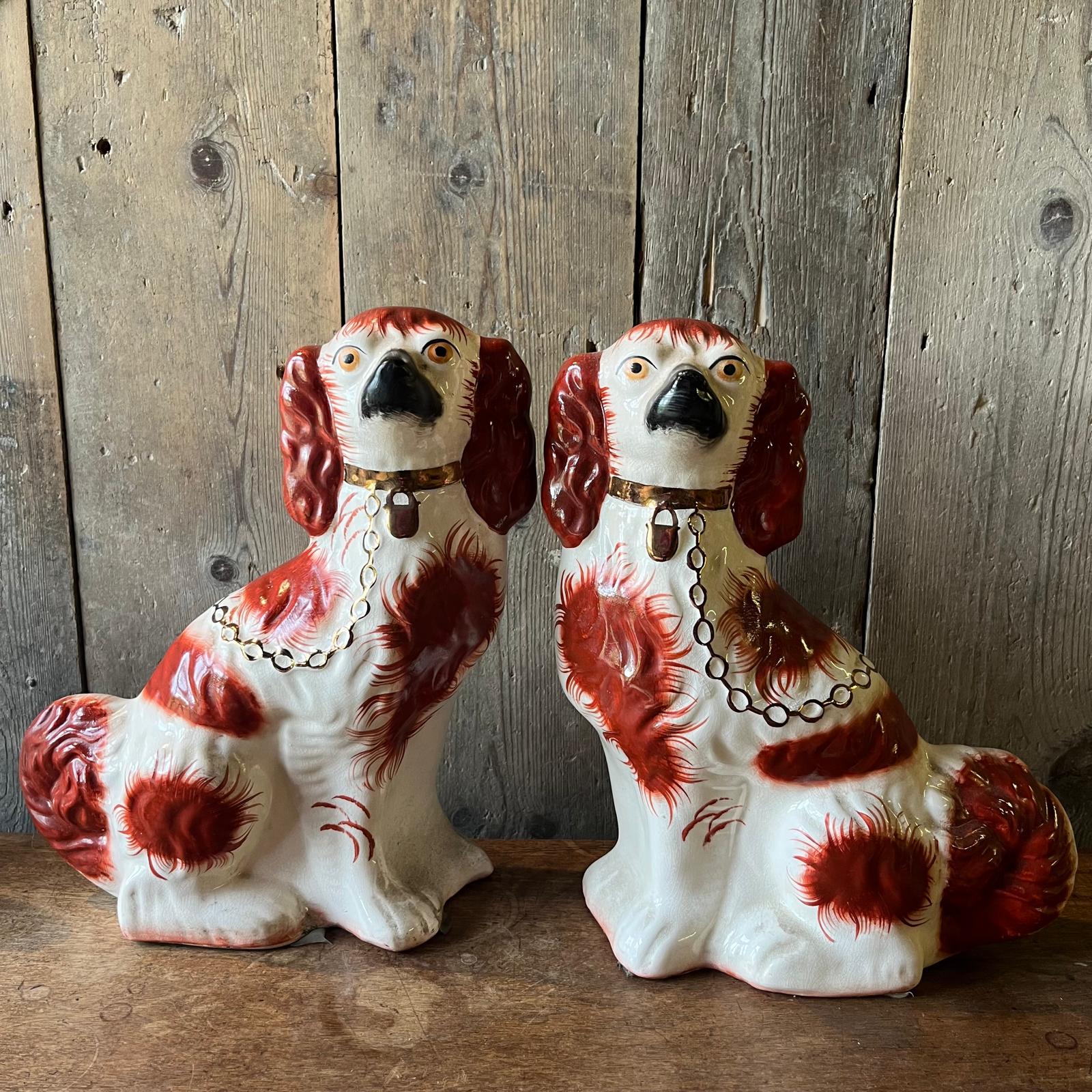 Pair of Staffordshire Spotted Spaniel Ceramic Dogs - rediscova